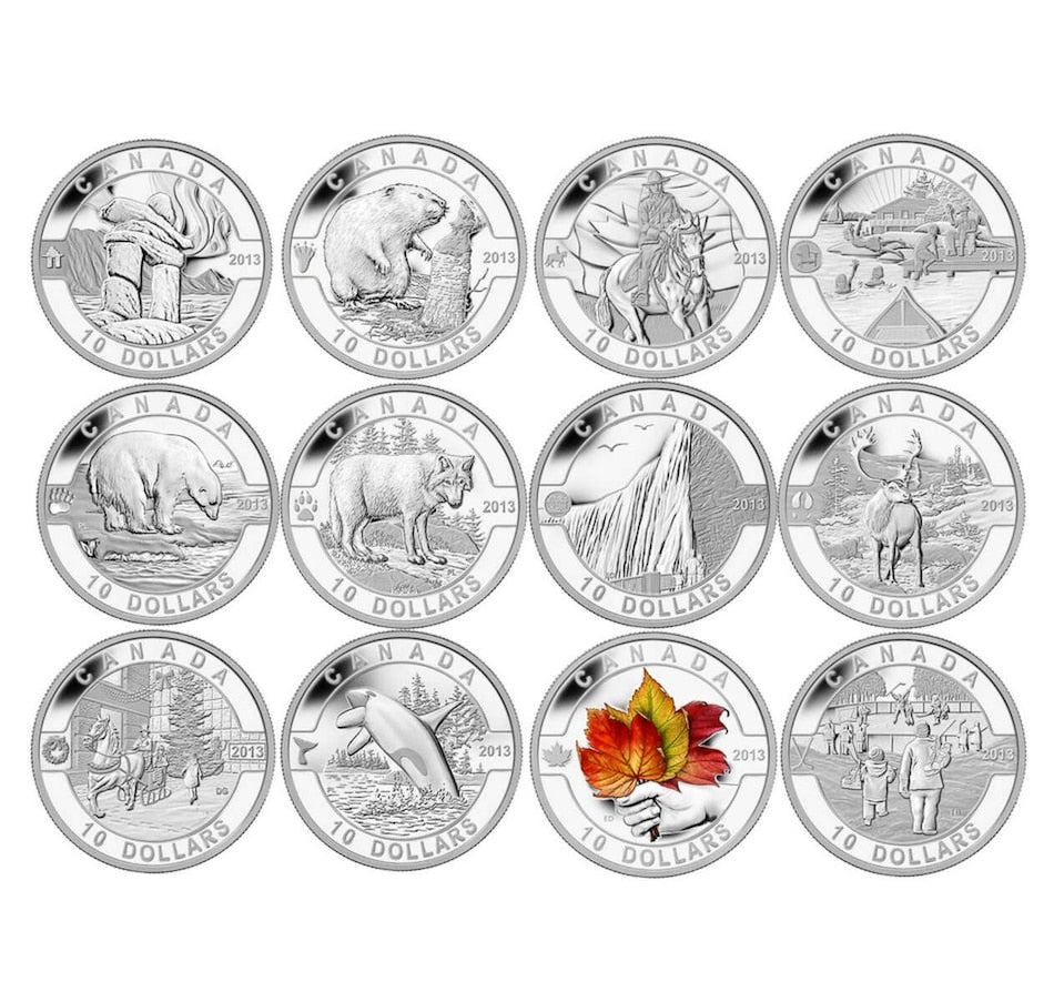 Complete $10 2013 "O Canada" Series 12-Coin Set in a Wooden Display Ca ...